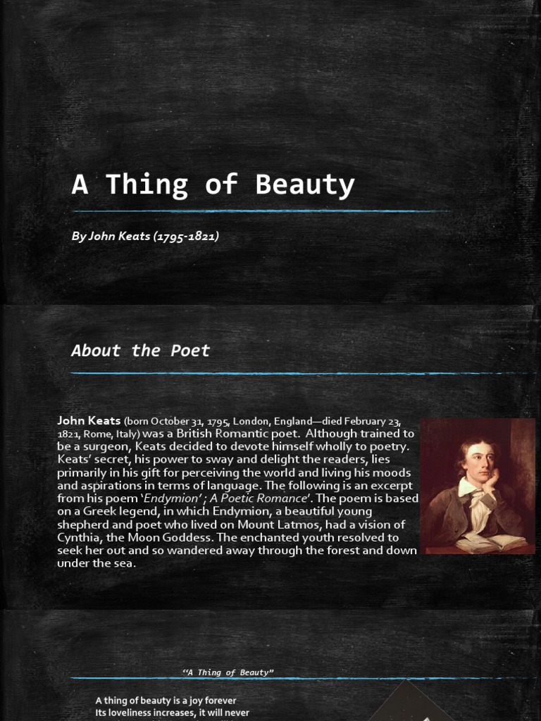A Thing of Beauty: by John Keats (1795-1821) | PDF | John Keats