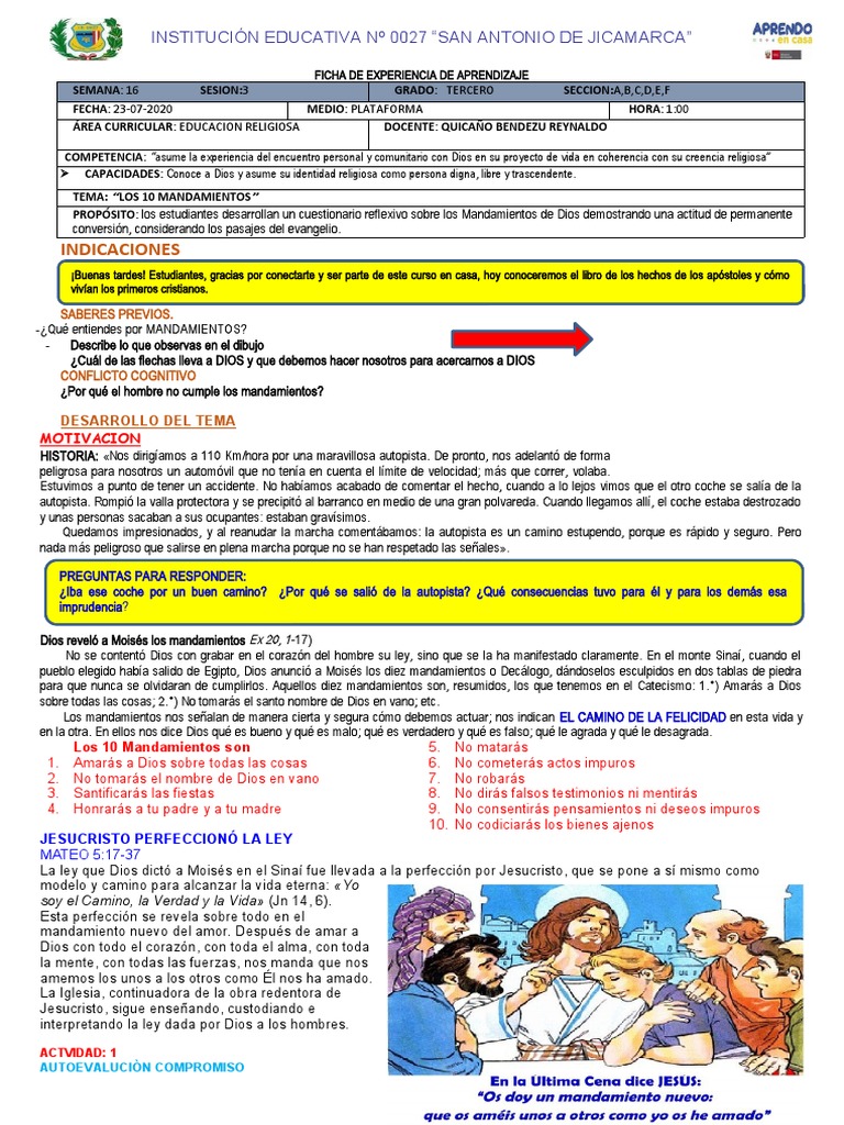 Los 10 Mandamientos en Educación Religiosa | PDF | Diez Mandamientos ...