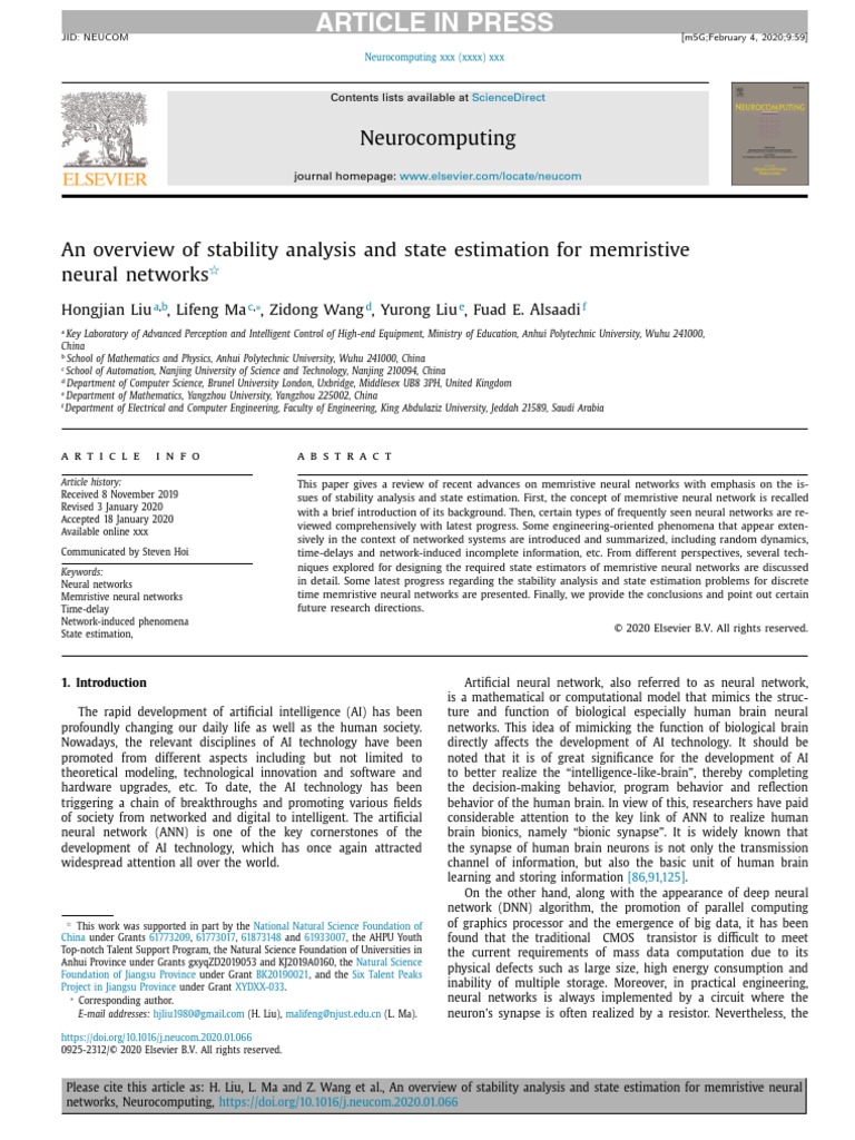 Neurocomputing: Hongjian Liu, Lifeng Ma, Zidong Wang, Yurong Liu, Fuad E. Alsaadi | PDF ...
