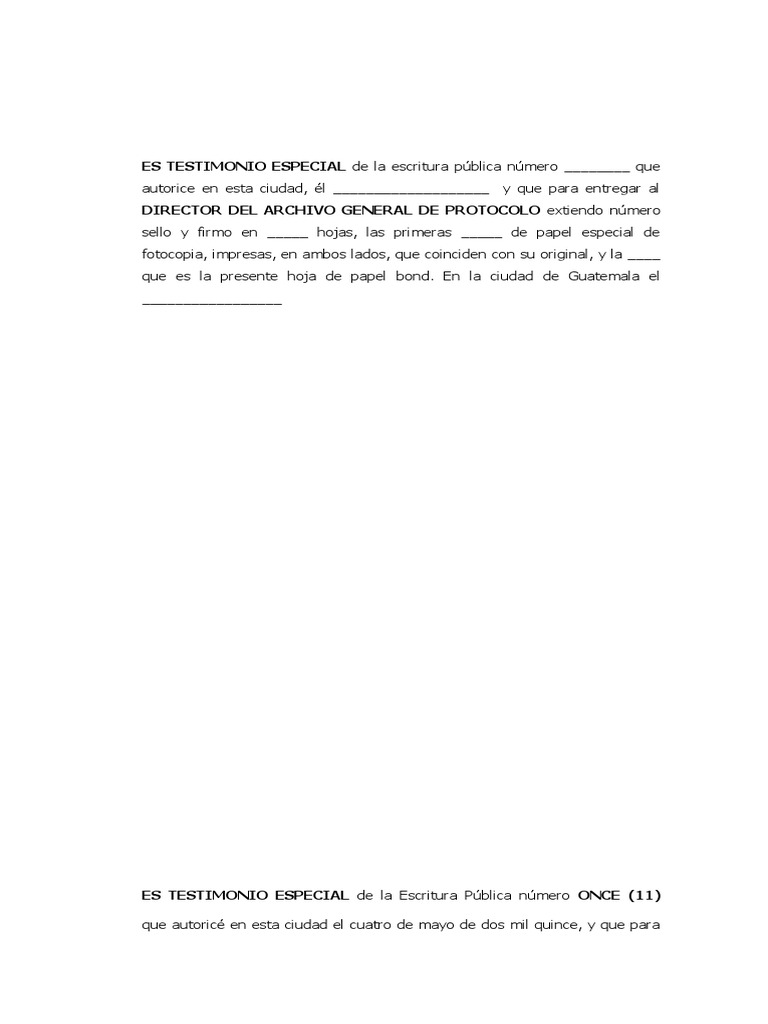 Ejemplo de Testimonio Especial en Guatemala | PDF