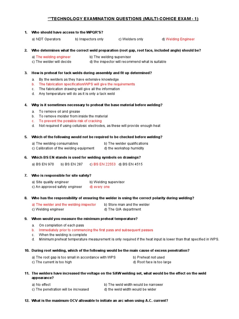 ''Technology Examination Questions (Multi-Cohice Exam - 1) | PDF ...