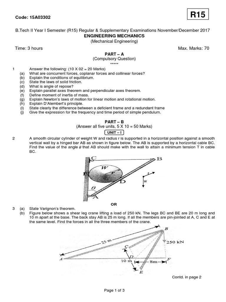 Engineering Mechanics Exam Questions | PDF | Force | Mechanics