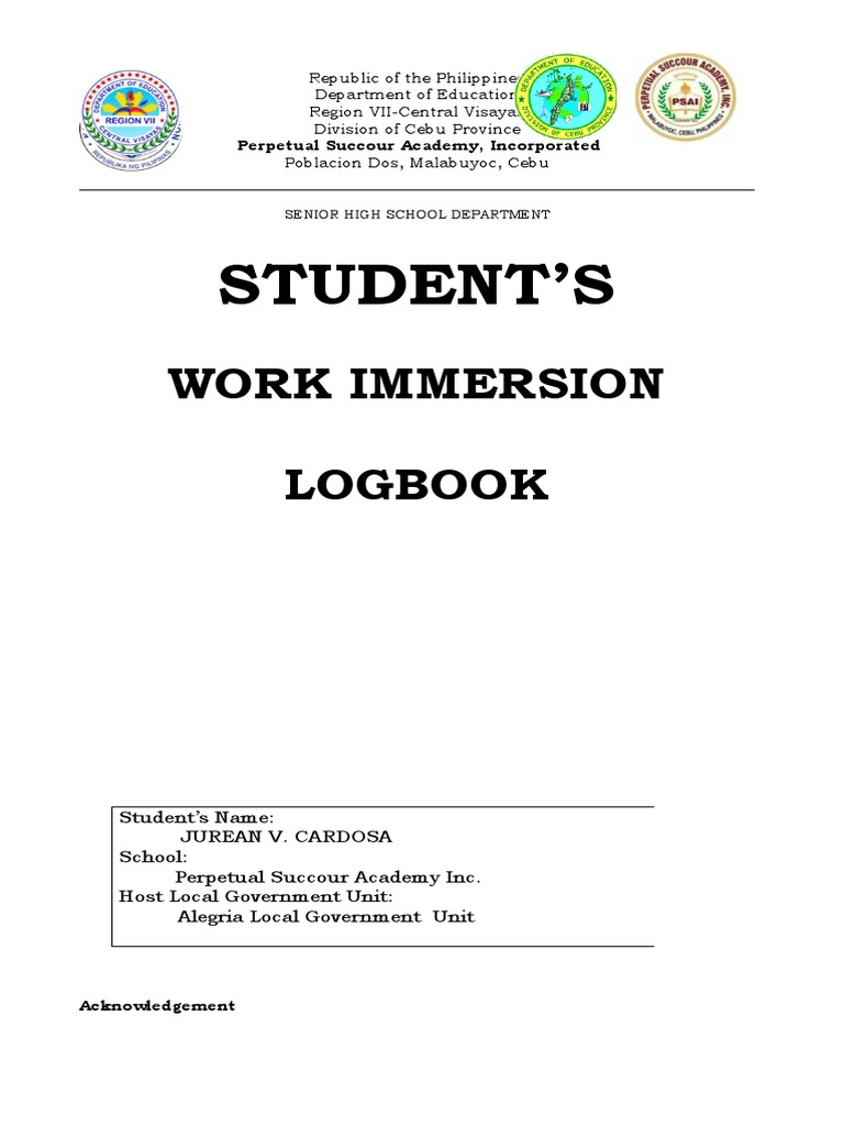 Student'S: Work Immersion Logbook | PDF | Competence (Human Resources ...