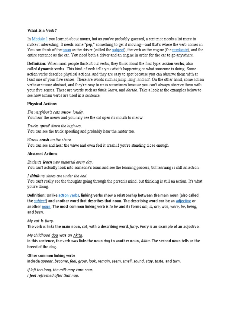 Module 1 Noun Subject Predicate: What Is A Verb? | PDF | Verb | Noun