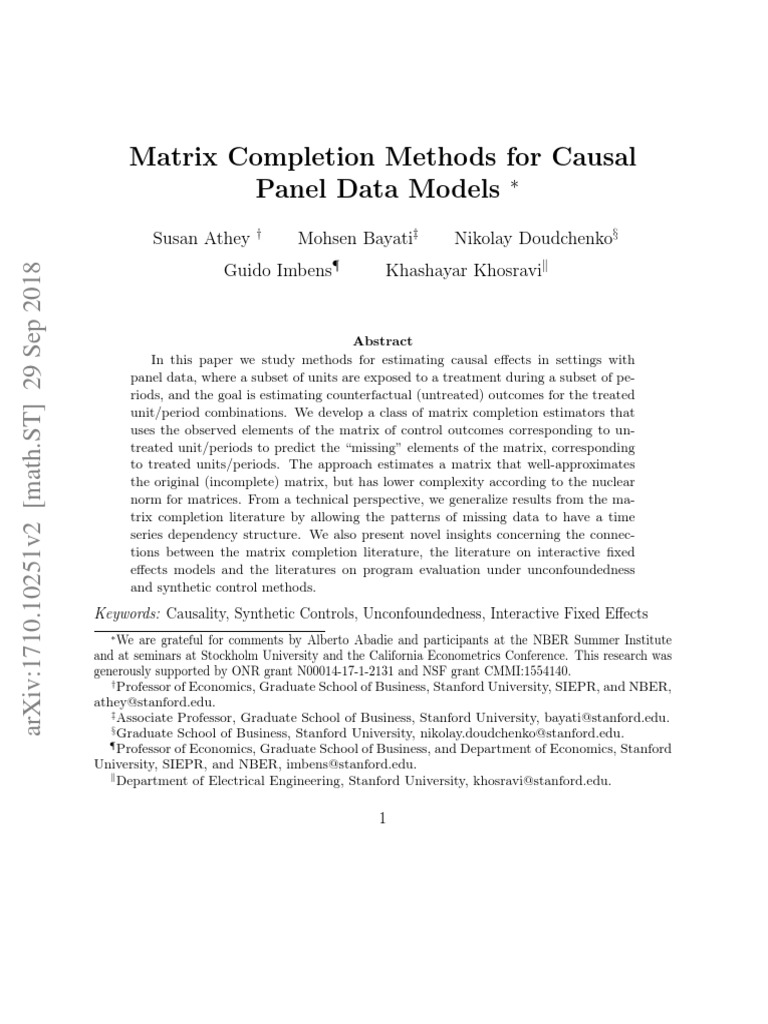 Matrix Completion Methods For Causal Panel Data Models | PDF | Cross ...