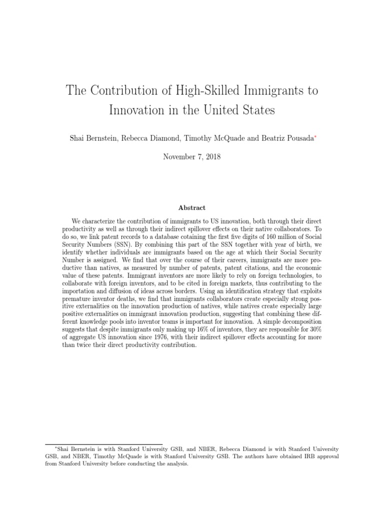 The Contribution of High-Skilled Immigrants To Innovation in The United ...