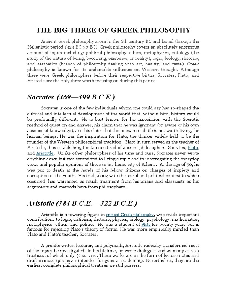 The Big Three of Greek Philosophy | PDF | Aristotle | Plato