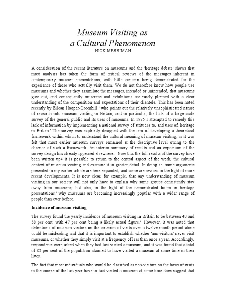 Understanding Museum Visiting as a Cultural Phenomenon: An Analysis of ...