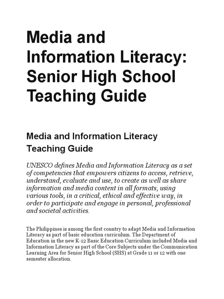 Media and Information Literacy: Senior High School Teaching Guide | PDF ...