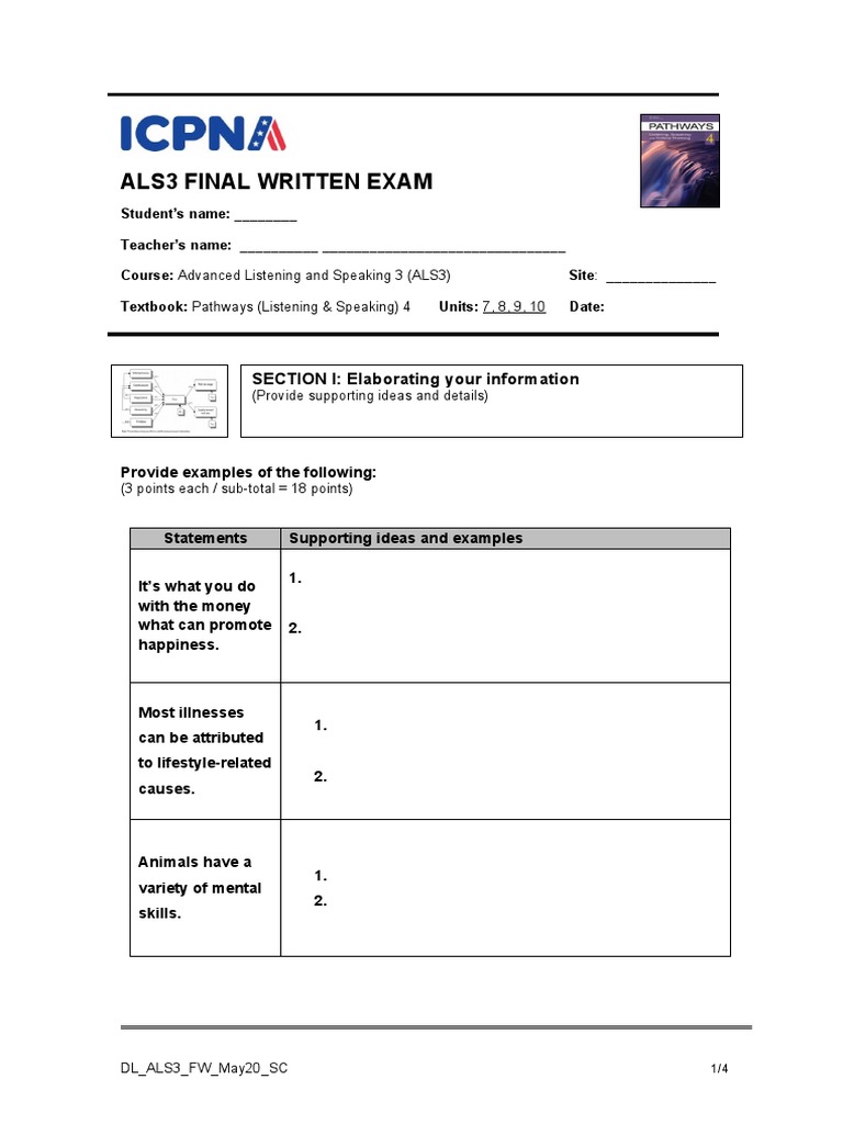 Als3 Final Written Exam: SECTION I: Elaborating Your Information | PDF ...