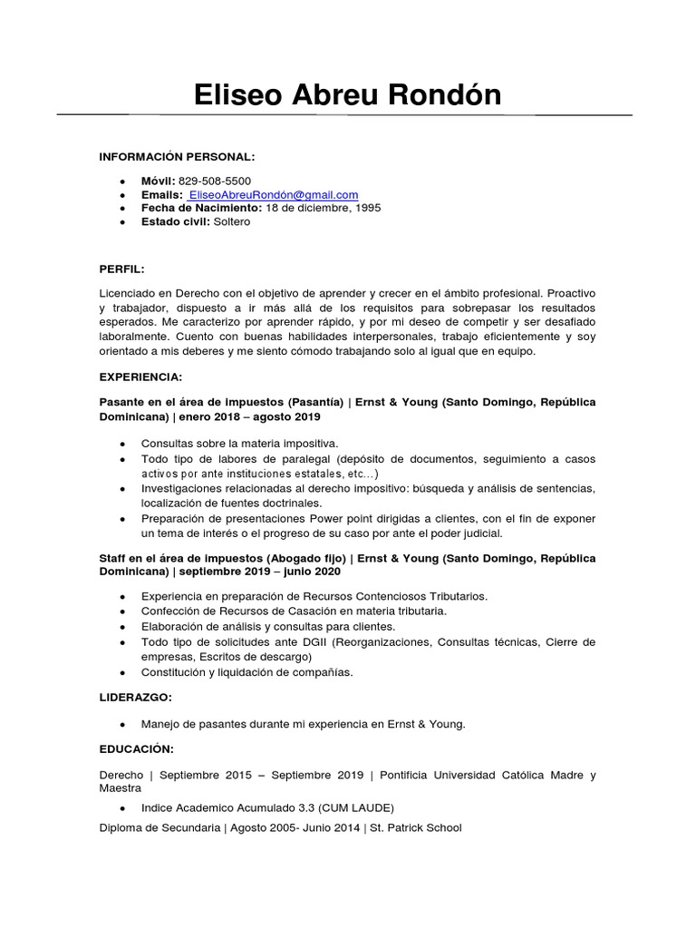 CV Eliseo Abreu | PDF | Crecimiento personal y profesional | Derecho