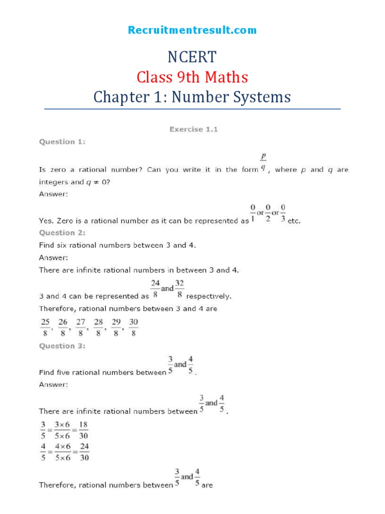 Ncert Chapter 1: Number Systems: Class 9th Maths | PDF