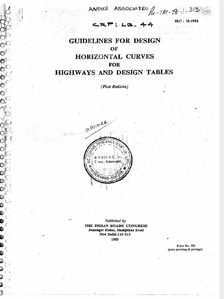 IRC-38 Guidelines for Horizontal Curves | PDF