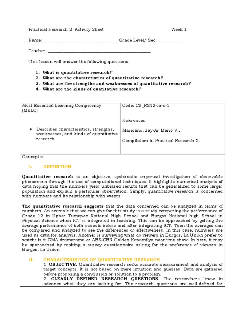 Practical Research 2 | PDF | Experiment | Quantitative Research
