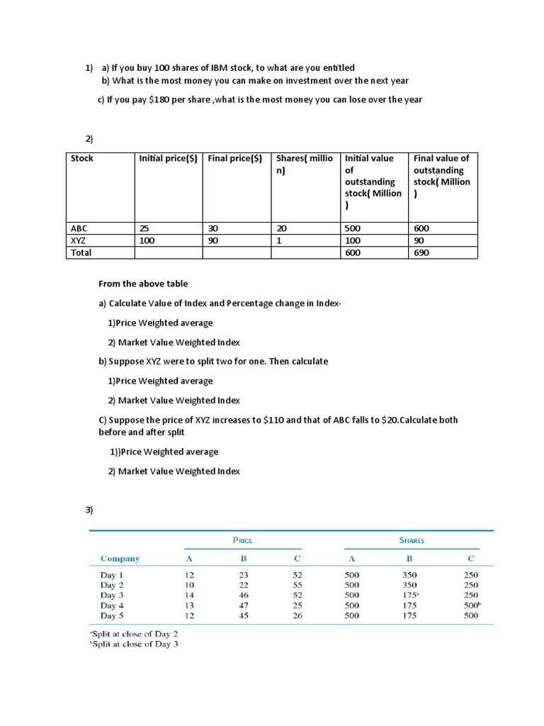 Calculating Price and Value Weighted Indexes | PDF | Stock Market Index ...