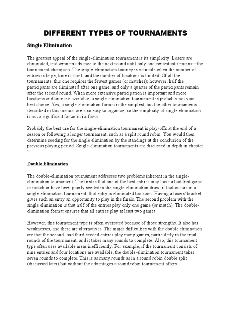 Different Types of Tournaments | PDF | Tournament | Entertainment Events