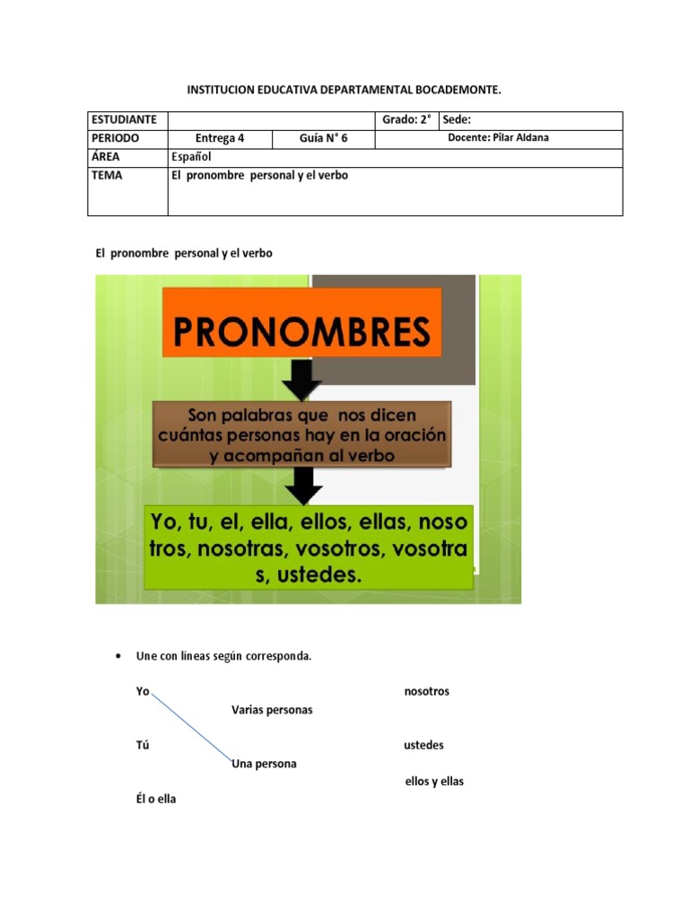 Grado 2 El Pronombre Personal y El Verbo | PDF