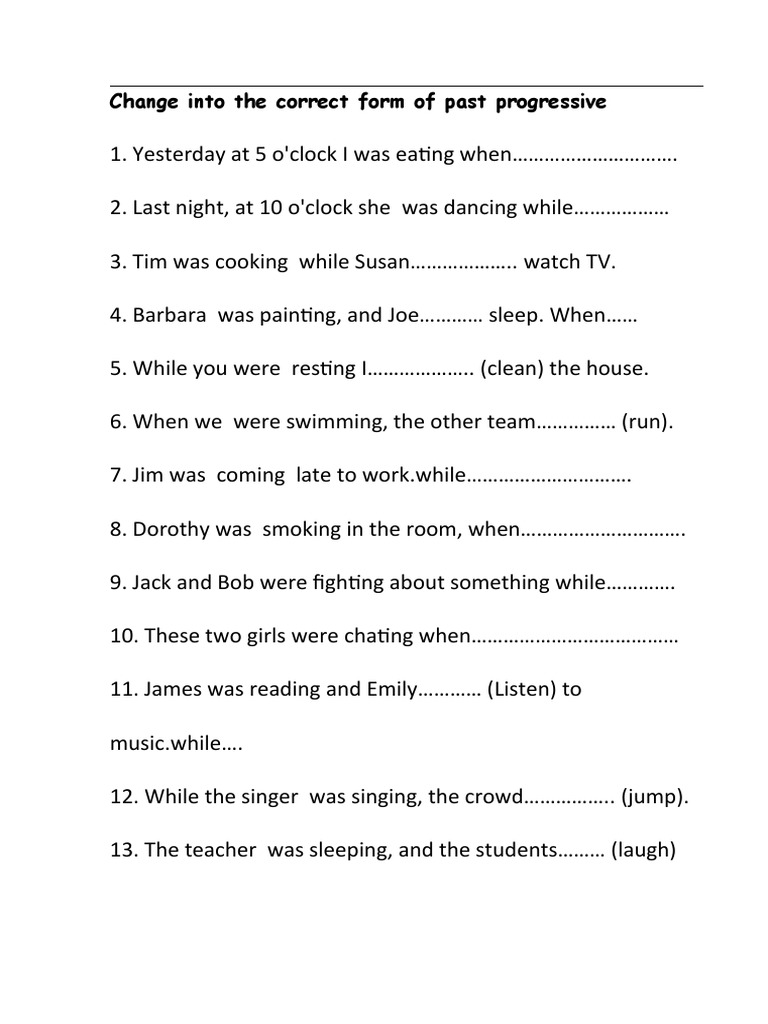 Exercises Past Progressive | PDF