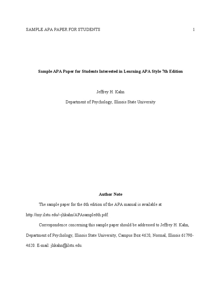 Sample APA Paper For Students Interested in Learning APA Style 7th ...