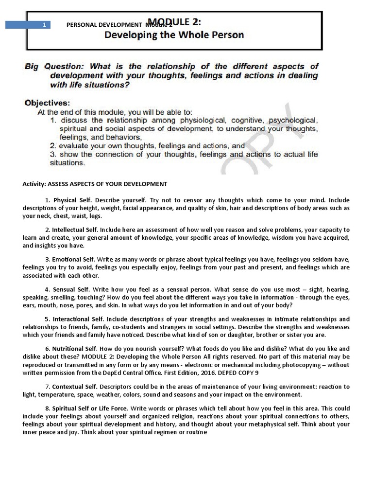 Personal Development Module 2 | PDF | Feeling | Mind