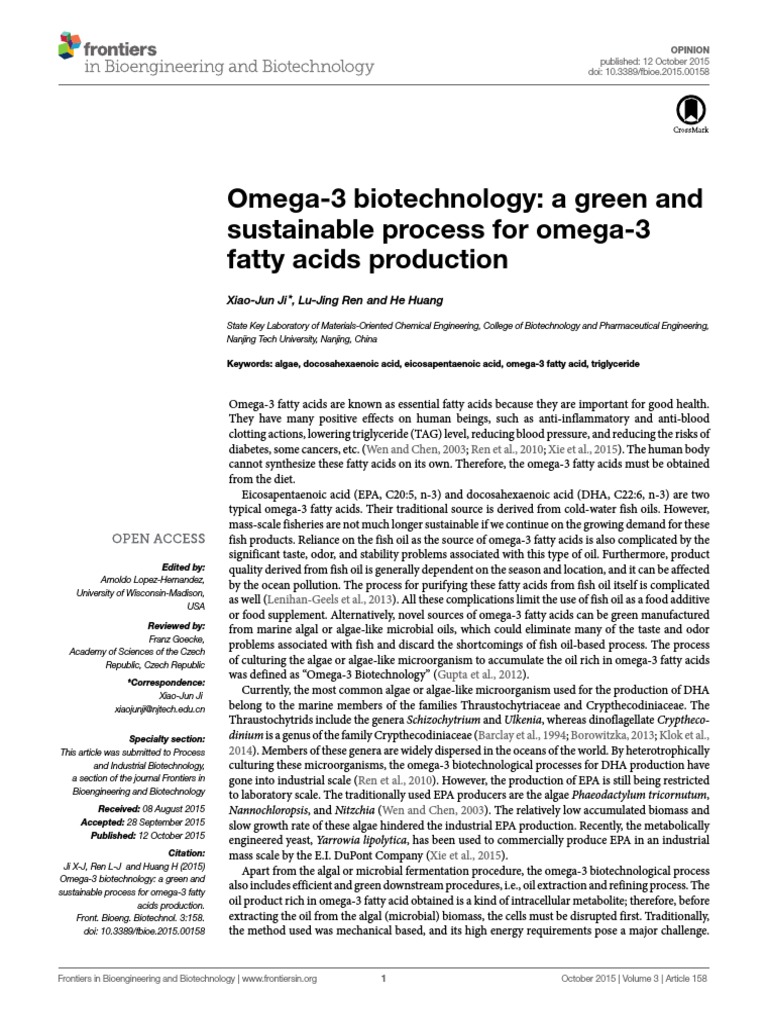 Omega-3 Biotechnology: A Green and Sustainable Process For Omega-3 ...