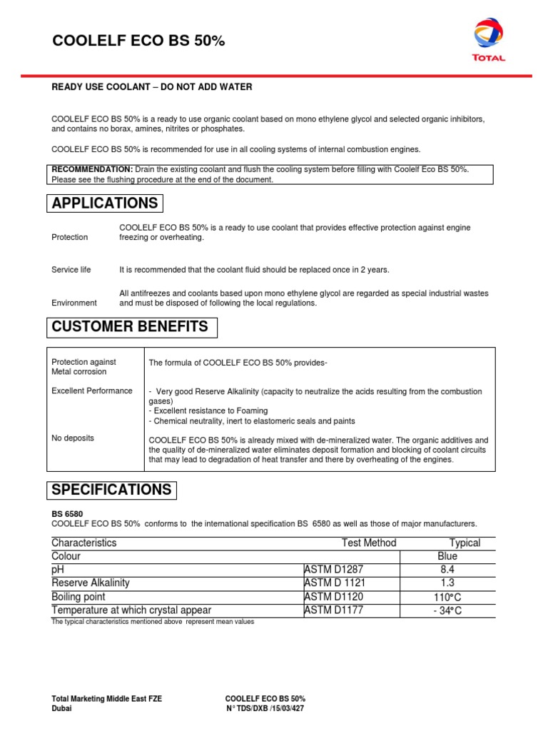 COOLELF ECO BS 50%: A Ready-To-Use Organic Engine Coolant Providing ...