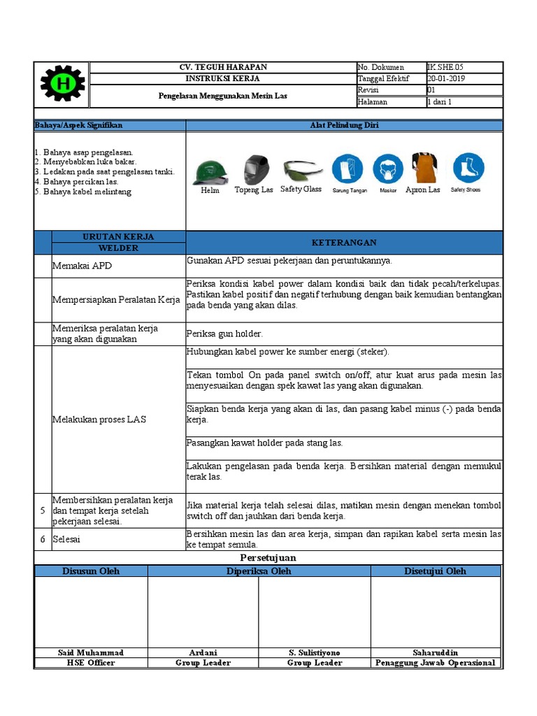 IK - SHE.05 Instruksi Kerja Pengelasan Dengan Mesin Las | PDF