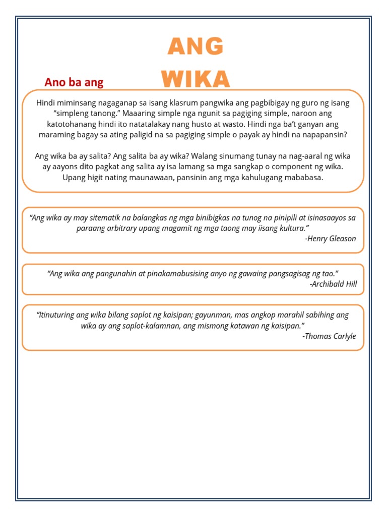 Lesson 1 - Ano Ang Wika | PDF