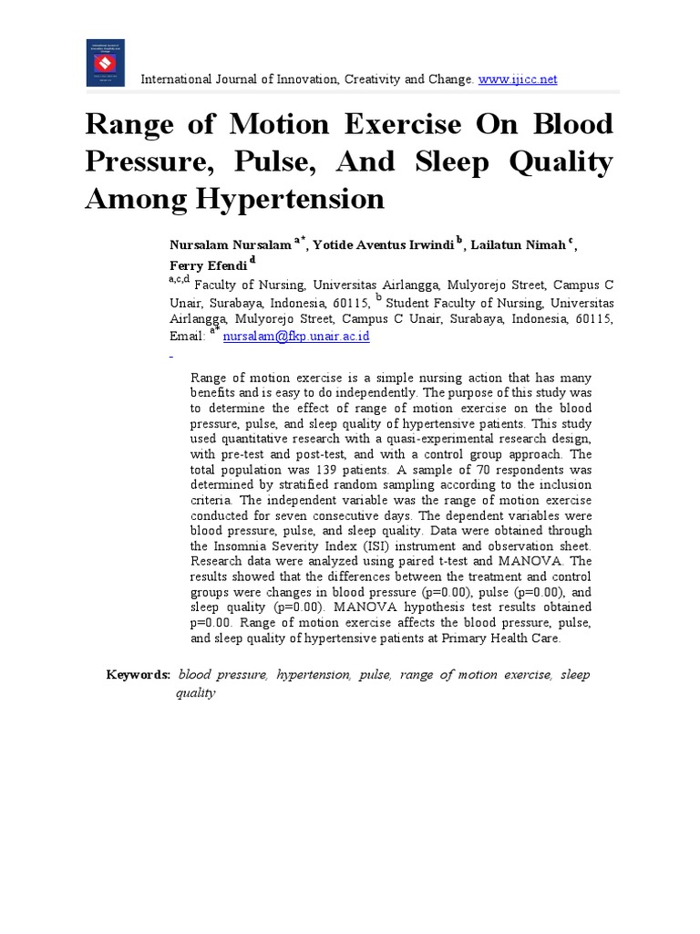 2 RANGE OF MOTION EXERCISE ON BLOOD PRESSURE, PULSE, AND SLEEP QUALITY ...