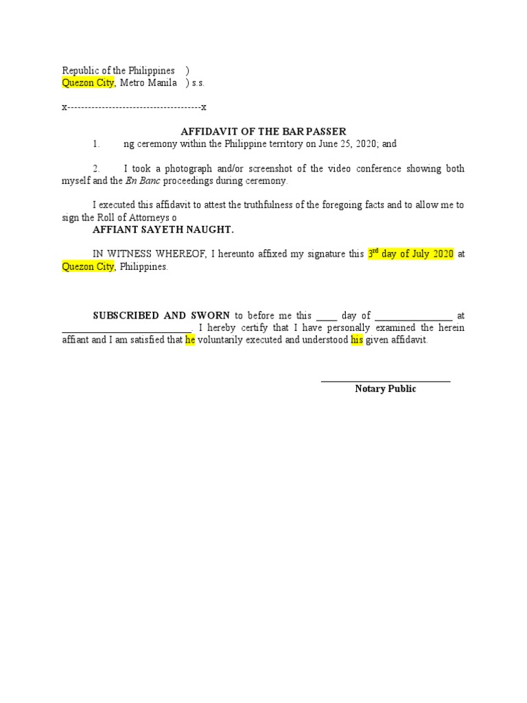 Affidavit of Bar Passer | PDF