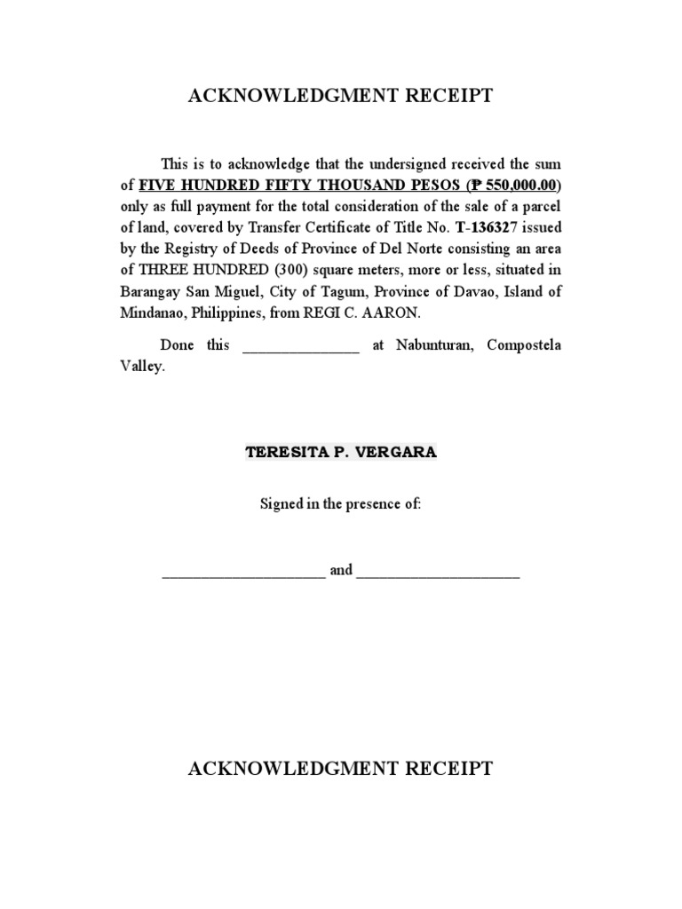 Acknowledgment Receipt | PDF | Mindanao | Philippines