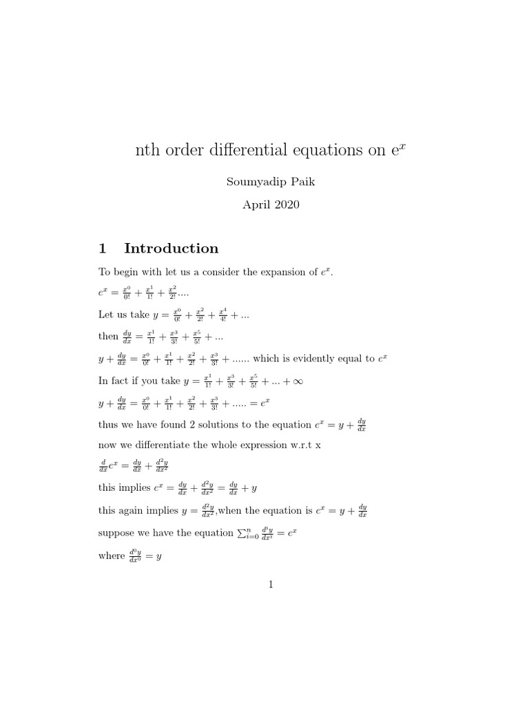 NTH Order Differential Equations On e | PDF | Equations | Mathematical Objects