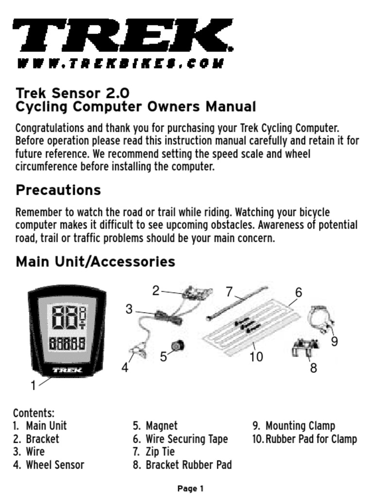 Trek Sensor 2.0 Cycling Computer Owners Manual | PDF | Clock | Speed
