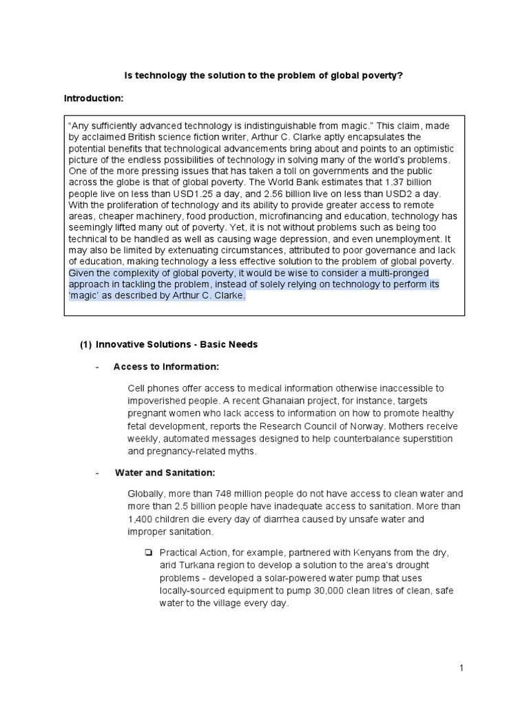 Technology's Role in Global Poverty Solutions | PDF | Agriculture | Aids