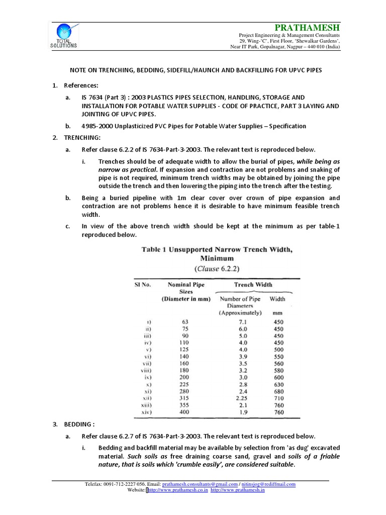 Note On PVC Pipe Laying | PDF | Pipe (Fluid Conveyance) | Mechanical ...