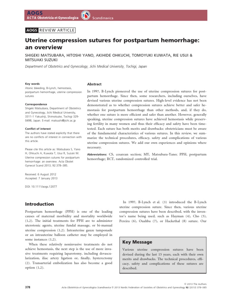 Uterine Compression Sutures For Postpartum Hemorrhage - An Overview ...