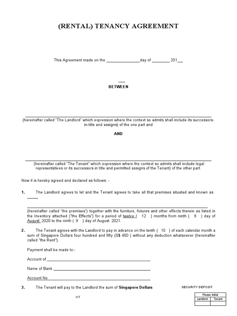Tenancy Agreement HDB DH | PDF | Leasehold Estate | Landlord