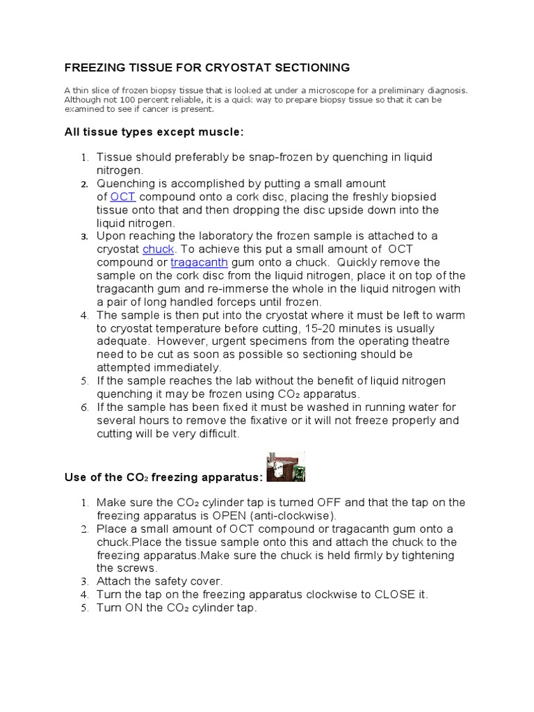 Freezing Tissue For Cryostat Sectioning | PDF | Biopsy | Cold