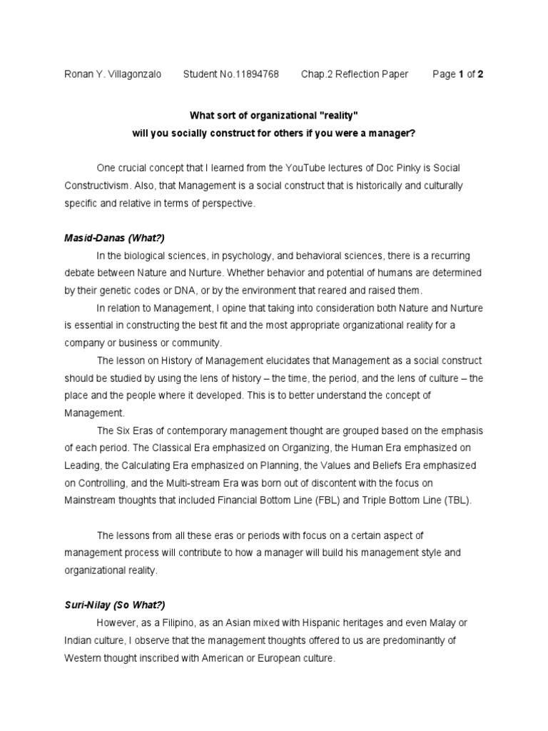 Reflection Paper - History of Management - RYVillagonzalo | PDF ...