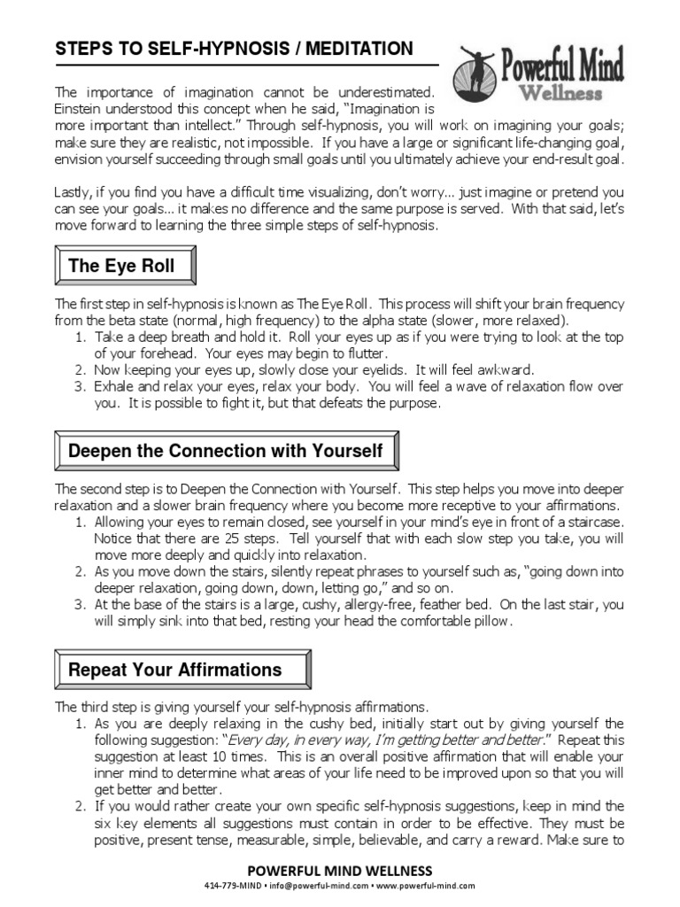 Self Hypnosis Instruction Sheet Eye Roll Alternate Method | PDF ...
