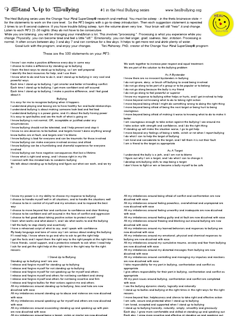 I Stand Up To Bullying Script PDF | PDF | Bullying | Psychological Concepts