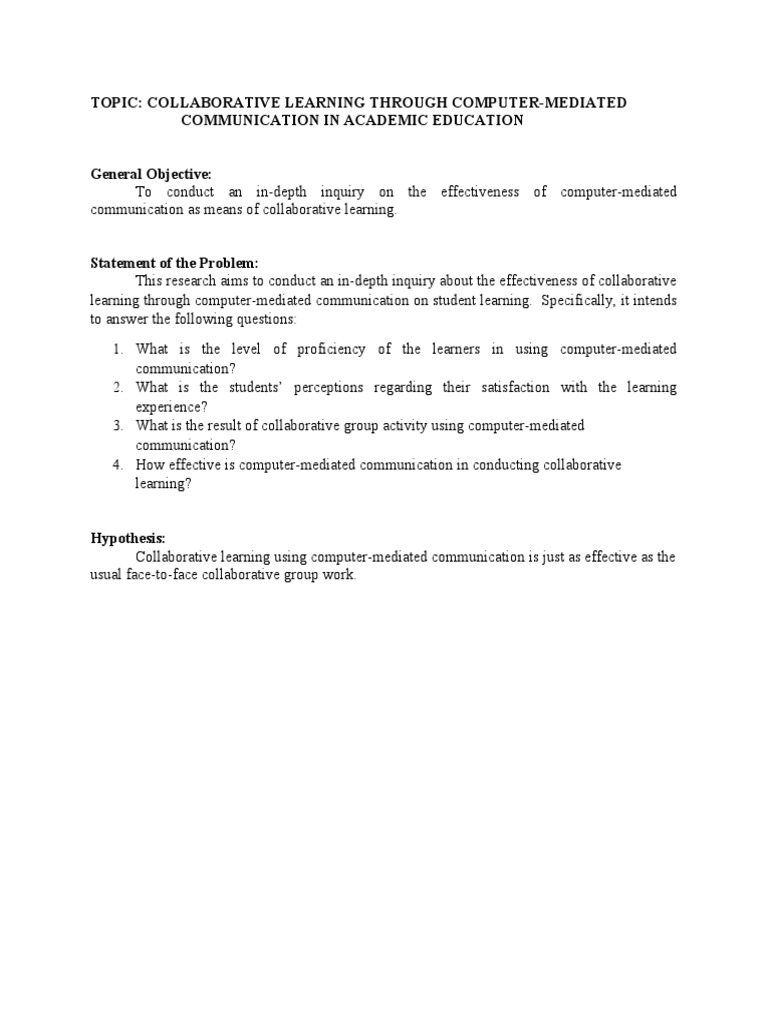 Topic: Collaborative Learning Through Computer-Mediated Communication in Academic Education | PDF