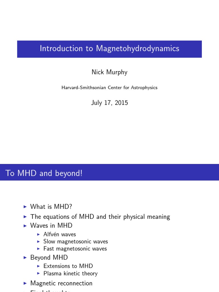 Introduction To MHD PDF | PDF | Magnetohydrodynamics | Plasma (Physics)