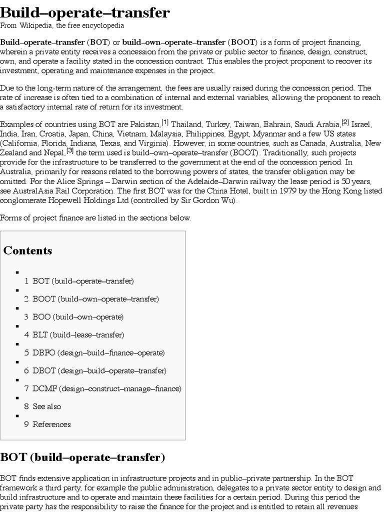 Build-Operate-Transfer (BOT) or Build-Own-Operate-Transfer (BOOT) Is A ...