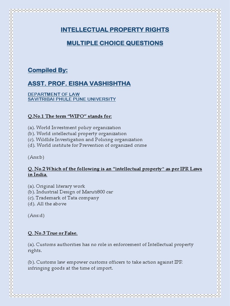 IPR MCQ's-2 PDF | PDF | Trademark | Intellectual Property