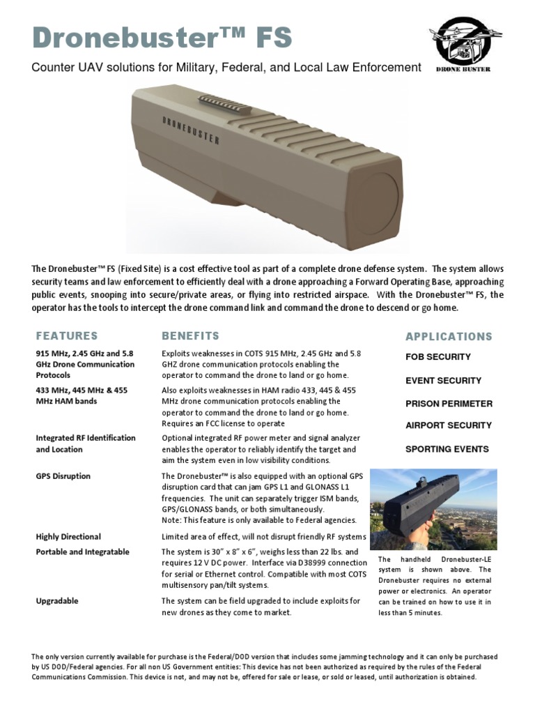 Dronebuster FS Marketing Data Sheet | PDF | Unmanned Aerial Vehicle ...