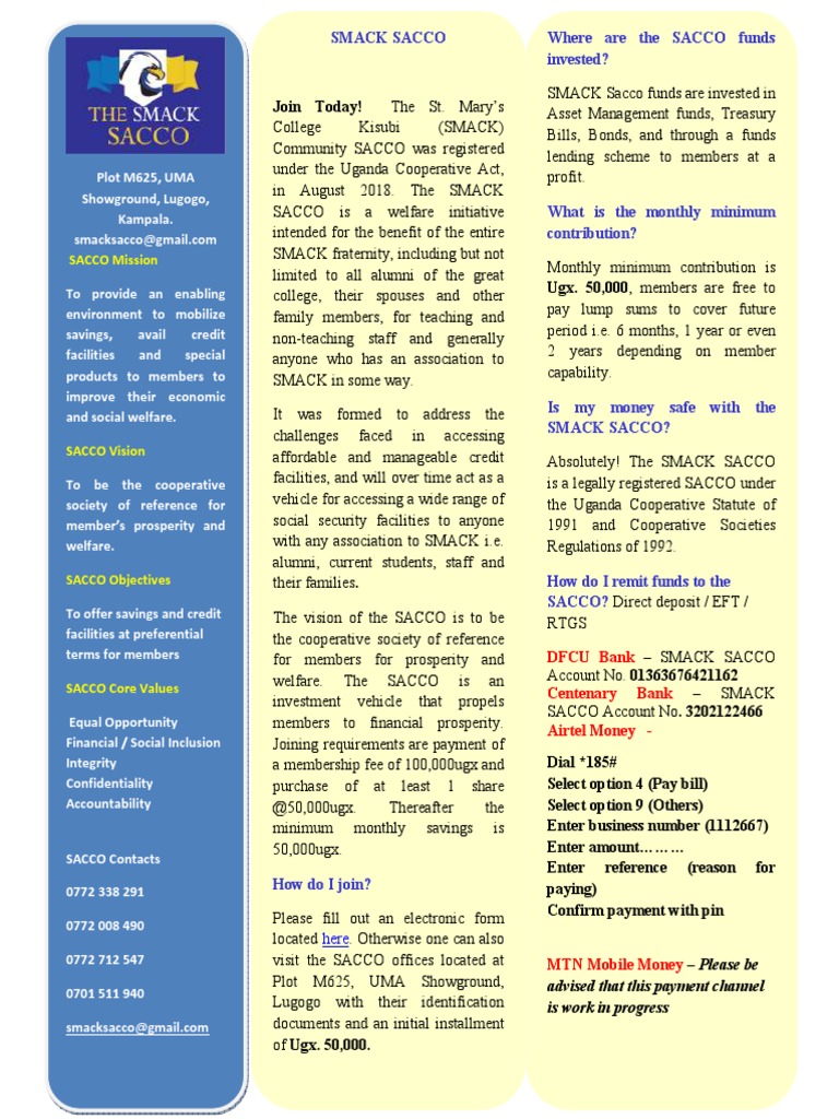 SMACK SACCO Flyer Jun 2020 | PDF | Credit Union | Cooperative
