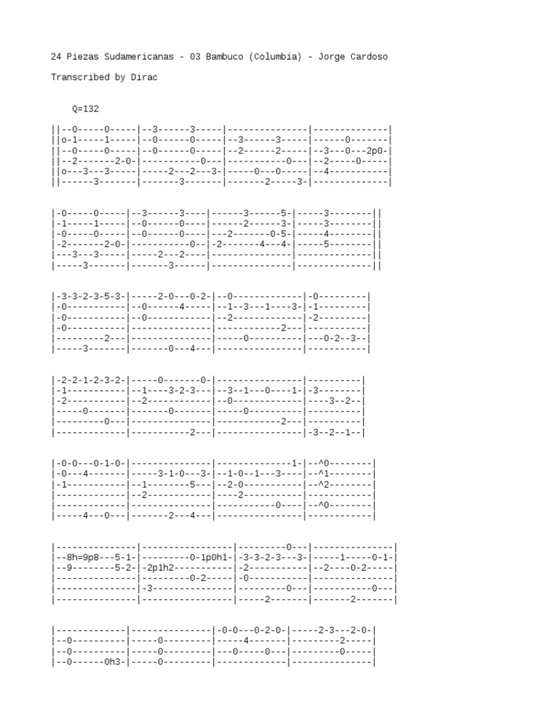 24 Piezas Sudamericanas - 03 Bambuco (Columbia) - Jorge Cardoso | PDF | Classical Guitar ...