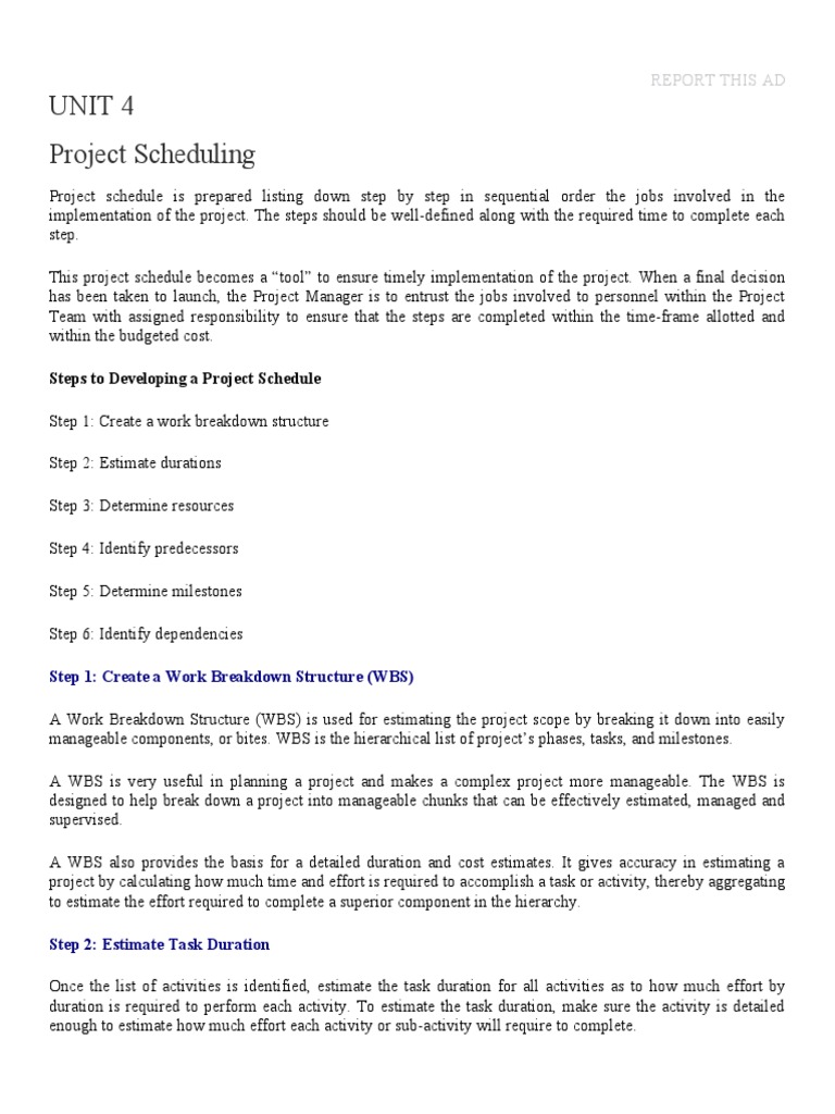 Unit 4 Project Scheduling: Steps To Developing A Project Schedule | PDF ...