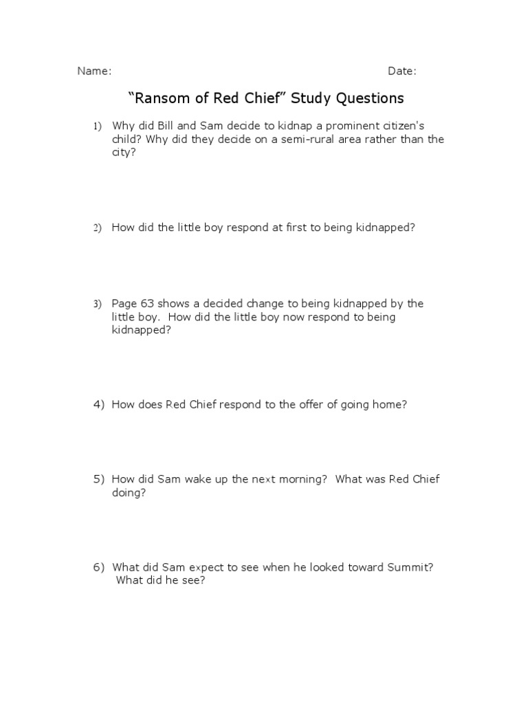 Ransom of Red Chief Study Questions | PDF